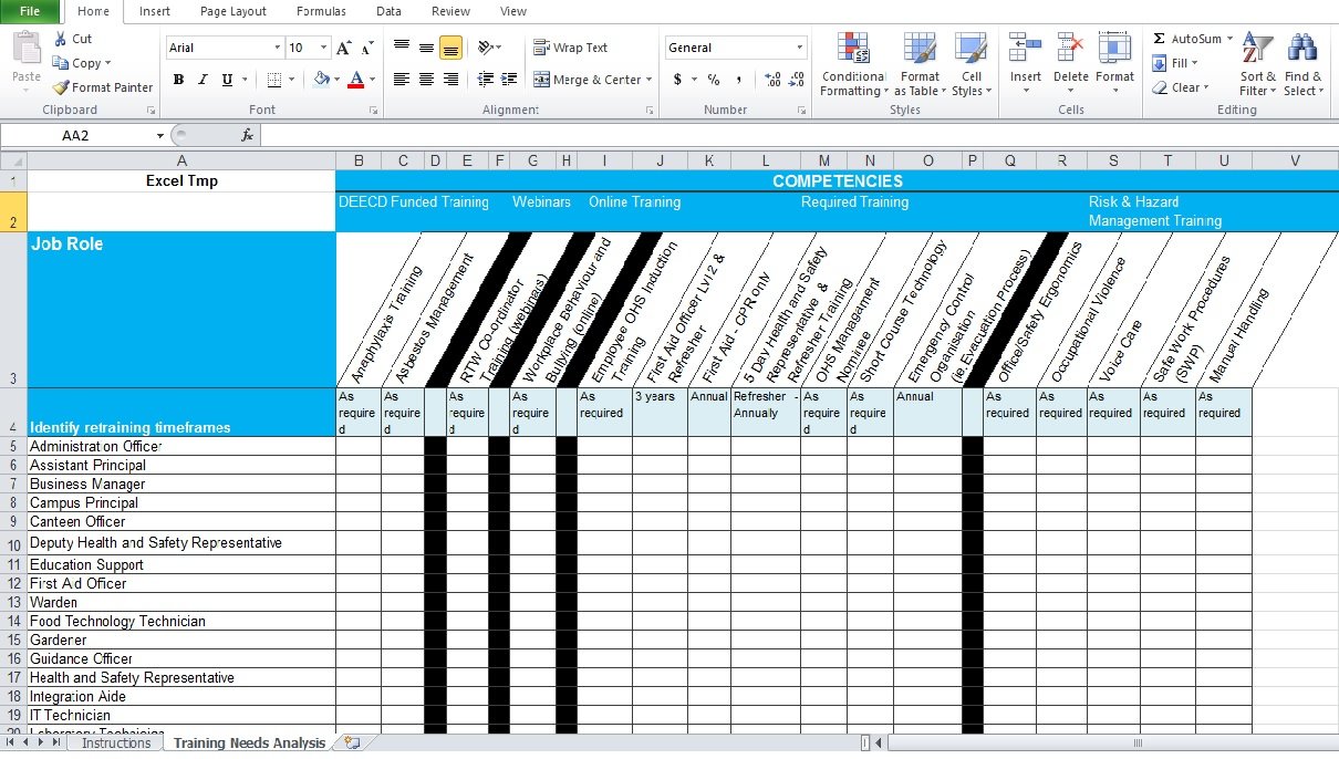 Training Needs Analysis Template Free - Excel TMP Training Needs Analysis Template Free - Excel TMP