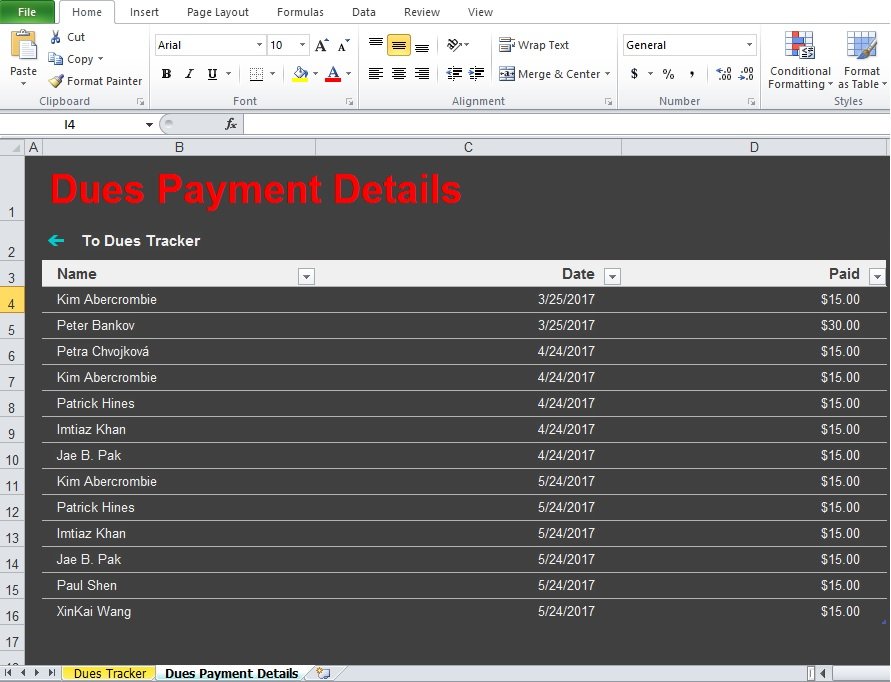 Club Dues Tracker Template Excel TMP