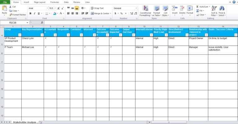 Free Stakeholder Analysis Template Project Management - Excel TMP