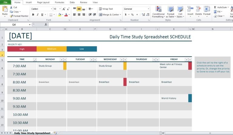 Professional Daily Time Study Spreadsheet Excel - Excel TMP