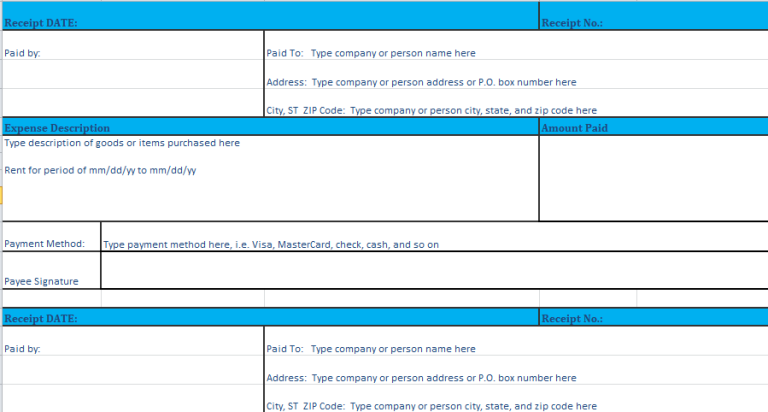 Free Printable Rental Receipt Templates (Excel / Word / PDF) - Excel TMP
