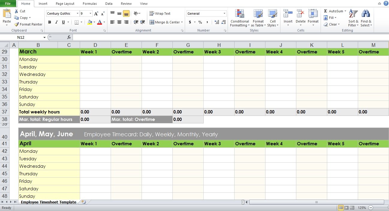 Blank Employee Timesheet Template Excel TMP