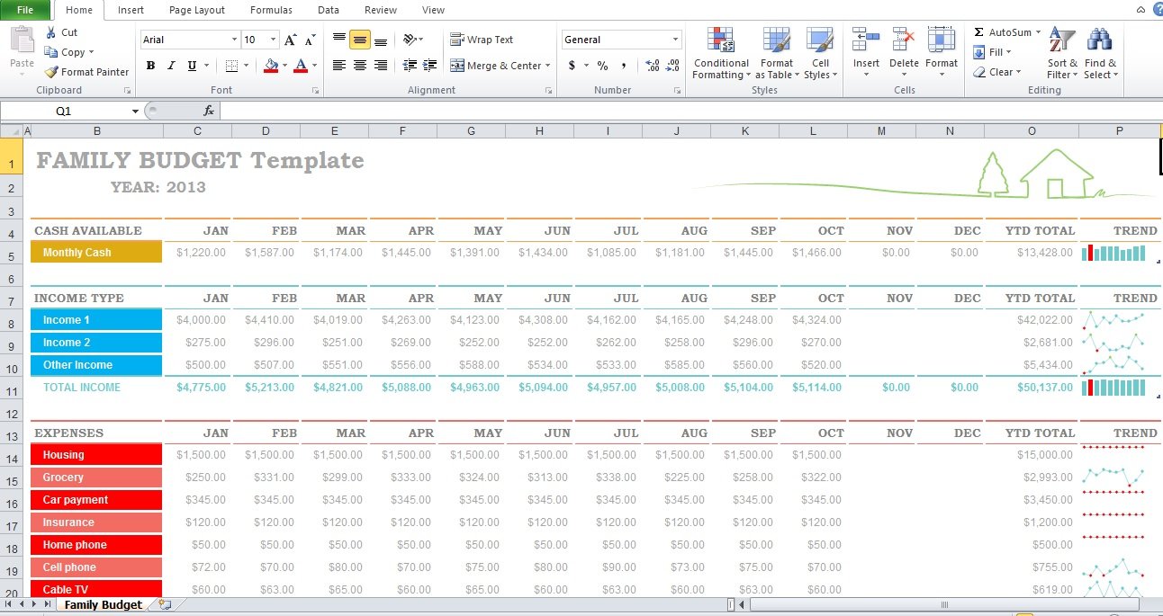 Family Budget Template Excel 2013 Excel TMP