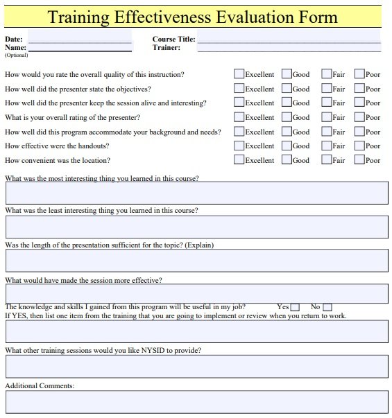 9 Free Training Evaluation Form Template Word PDF Excel TMP