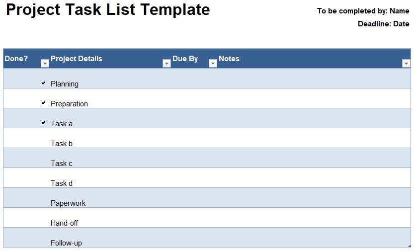 Free Project Task List Template Excel Word PDF Excel TMP